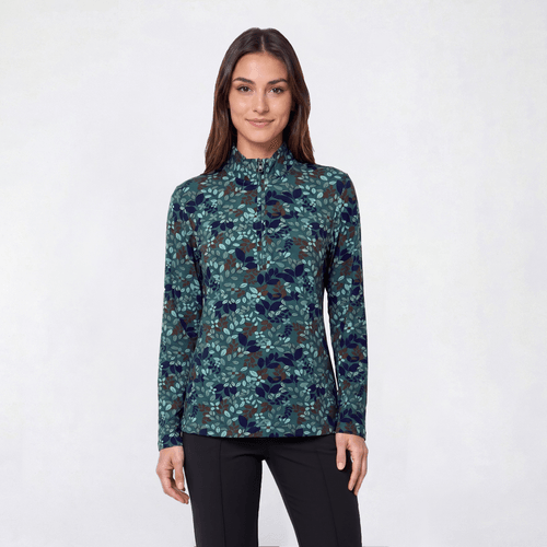 Click here for Petite Hasting & Smith 1/2 Zip Leaf Mock Neck Tee prices